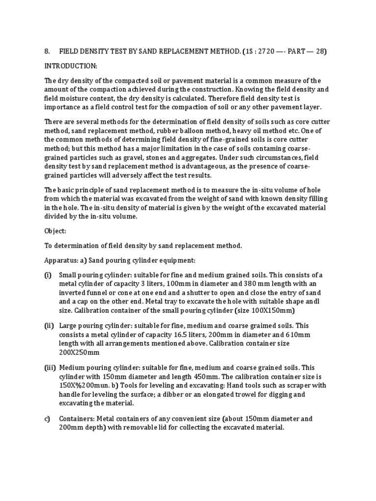 Field Density Test by Sand Replacement Method-converted | Density | Soil