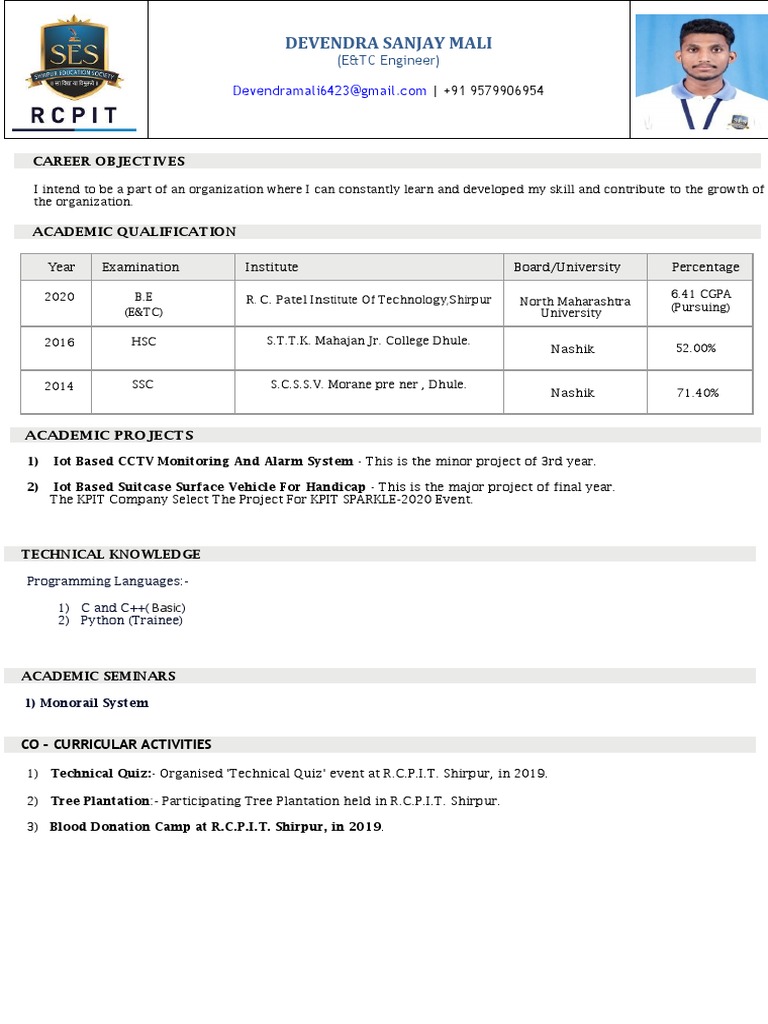 Devendra Sanjay Mali: (E&TC Engineer) | PDF | Learning | Cognition
