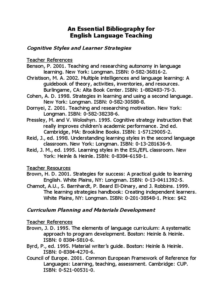 An Essential Bibliography For English Language | PDF | English As A ...