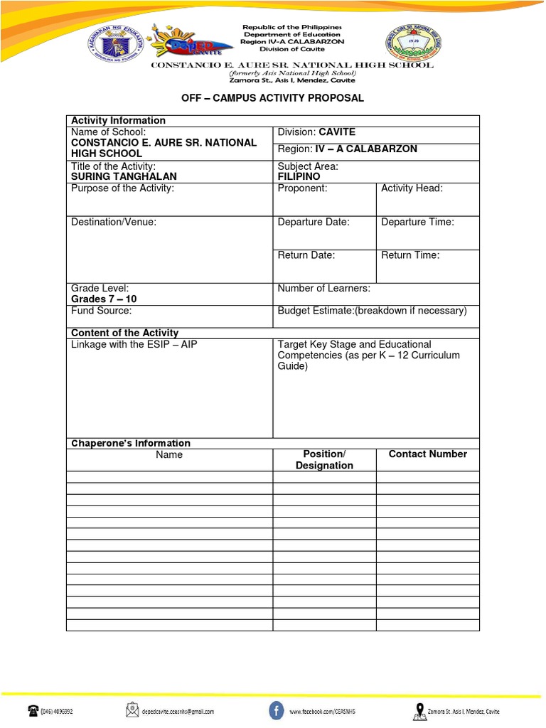 OFF - Campus Activity Proposal Activity Information Constancio E. Aure ...