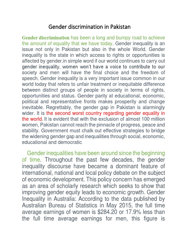 Gender Discrimination in Pakistan: Gender Discrimination Has Been A ...