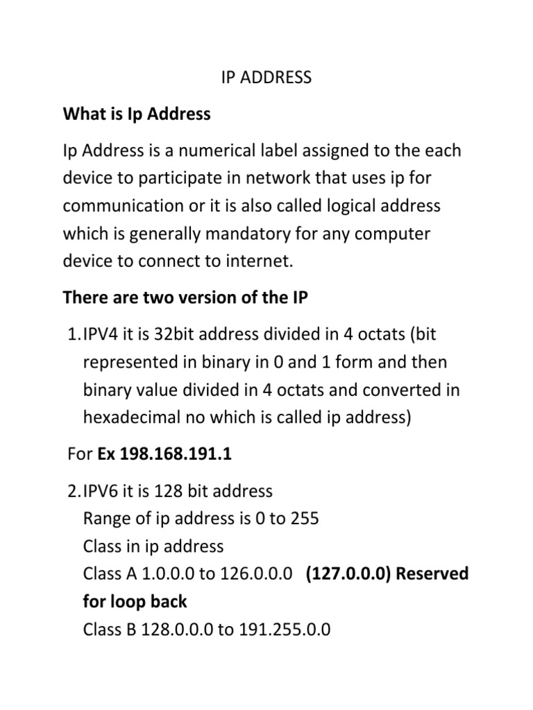 Ip Address | PDF | Ip Address | Computer Network