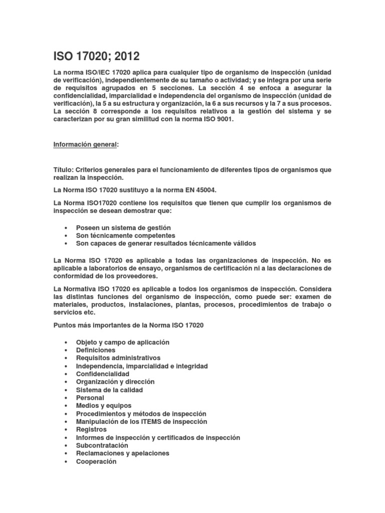 Norma ISO 17020: Requisitos de Inspección | PDF | Outsourcing | Calidad ...