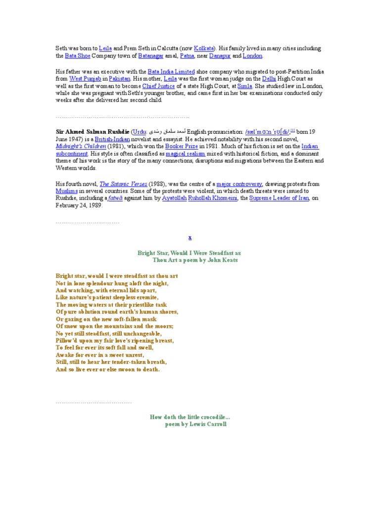 Sir Ahmed Salman Rushdie (: Midnight's Children | PDF | History | Poetry