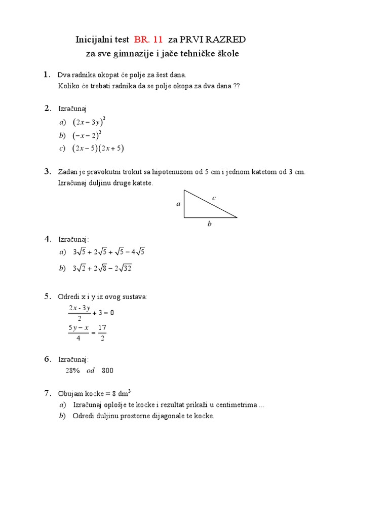Mat 1 Test Prvi 2019 | PDF