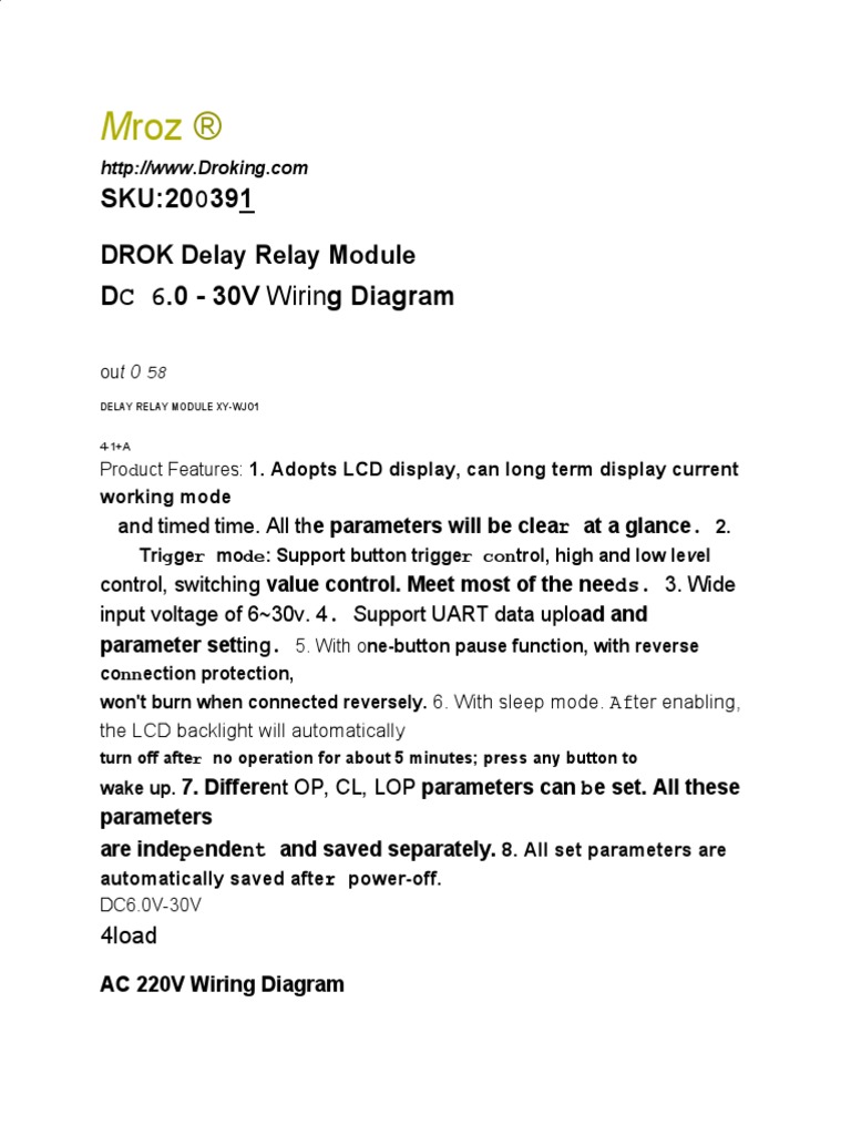 0 39 1 C 6 .0 - 30V Wirin G Diagram: DROK Delay Relay Module | PDF ...
