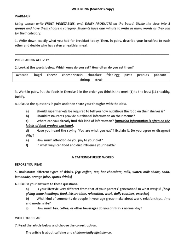 Lesson Plan - A Caffeine Fueled World | PDF | Caffeine | Drink