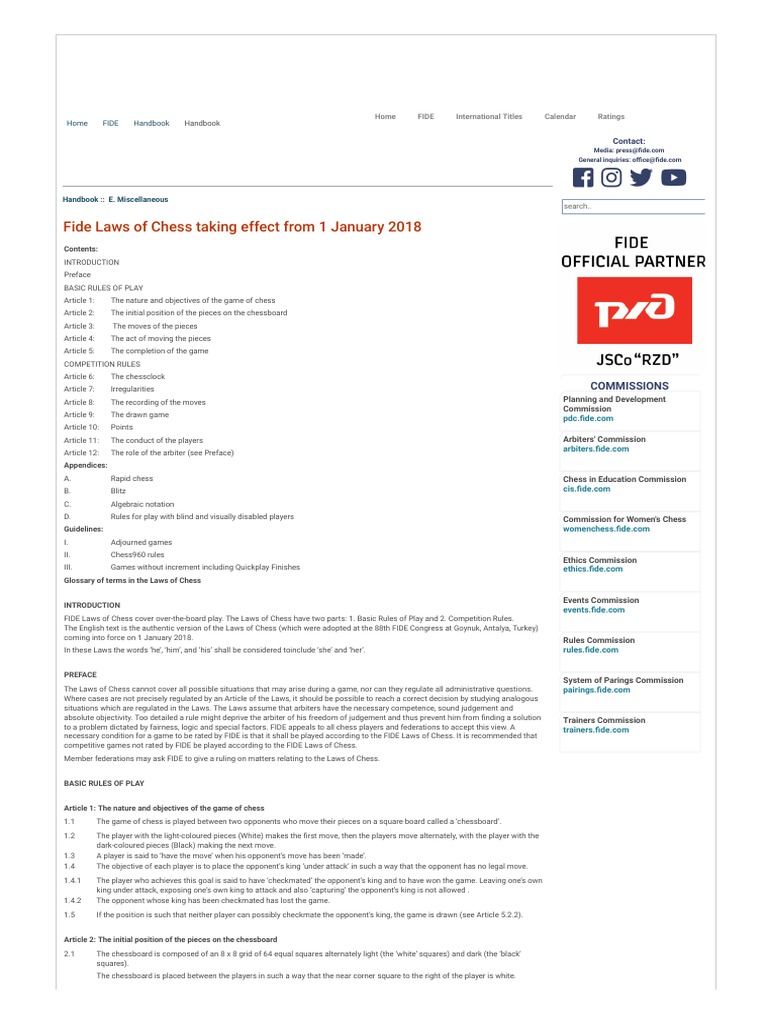Fide Handbook | PDF | Games Of Mental Skill | Chess