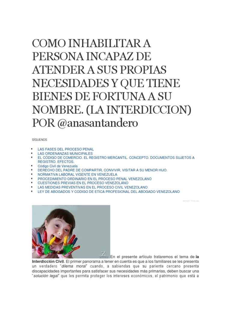 Como Inhabilitar A Persona Incapaz de Atender A Sus Propias Necesidades ...