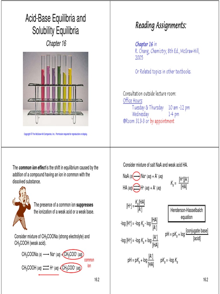Acid-Base Equilibria and Solubility Equilibria: Reading Assignments ...
