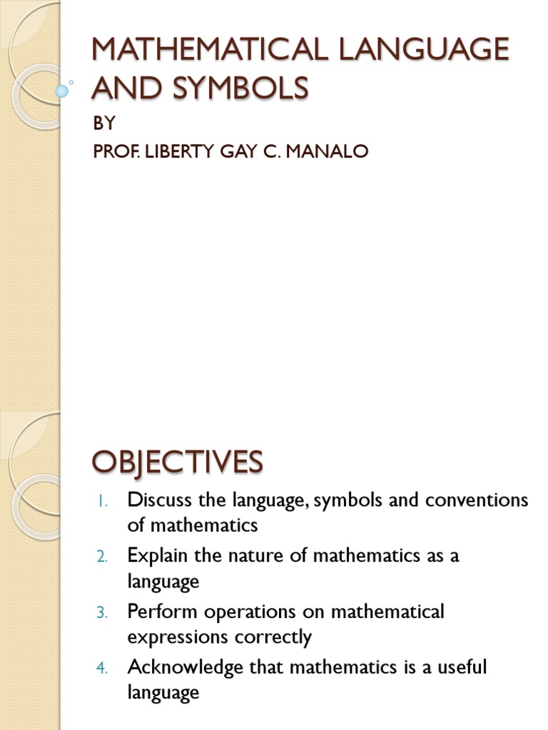 Mathematical Language & Symbols Guide | PDF | Syntax | Teaching Mathematics