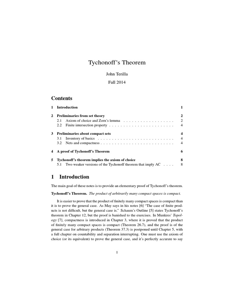 Tychonoff's Theorem Explained | PDF | Compact Space | Mathematical Structures