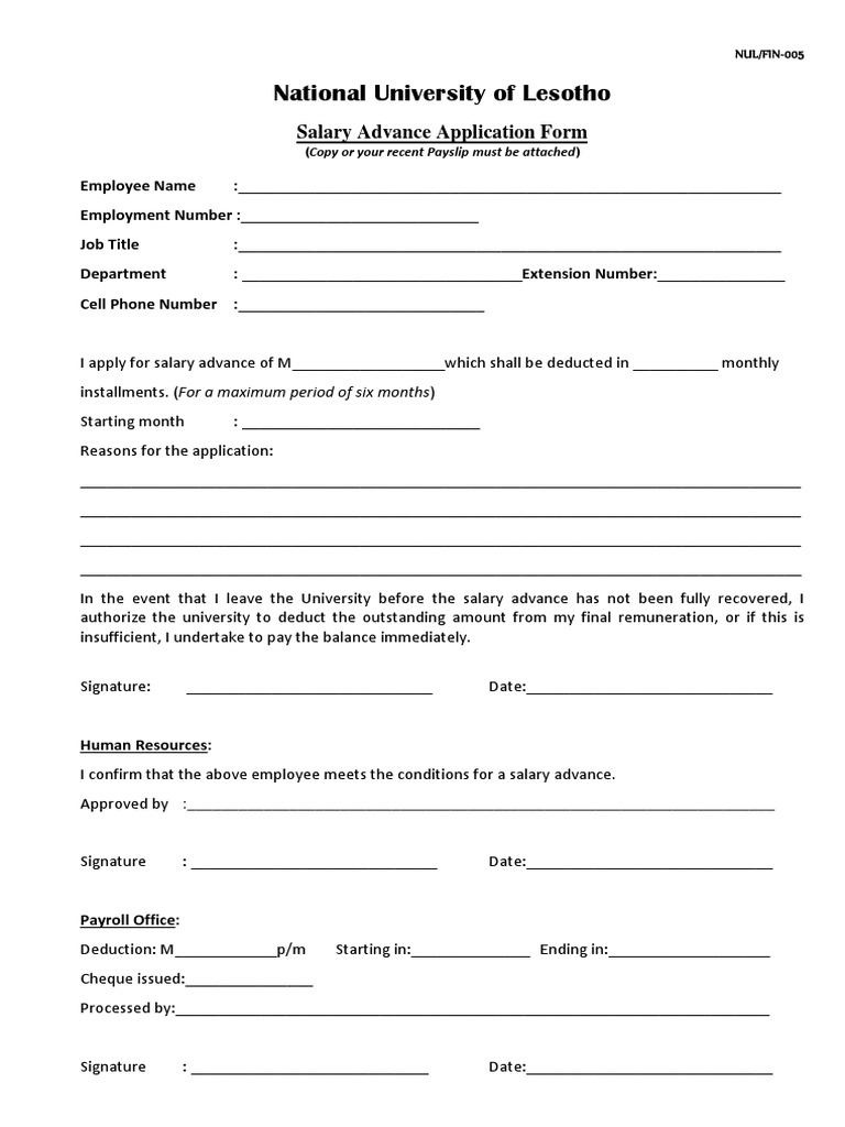 Salary+Advance+Application+Form+NUL Fin005 | PDF