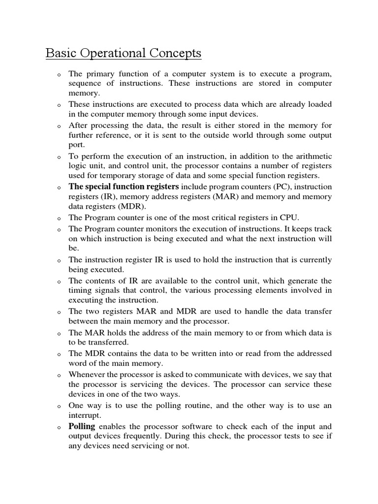 Basic Operational Concepts: The Special Function Registers Include Program Counters (PC ...