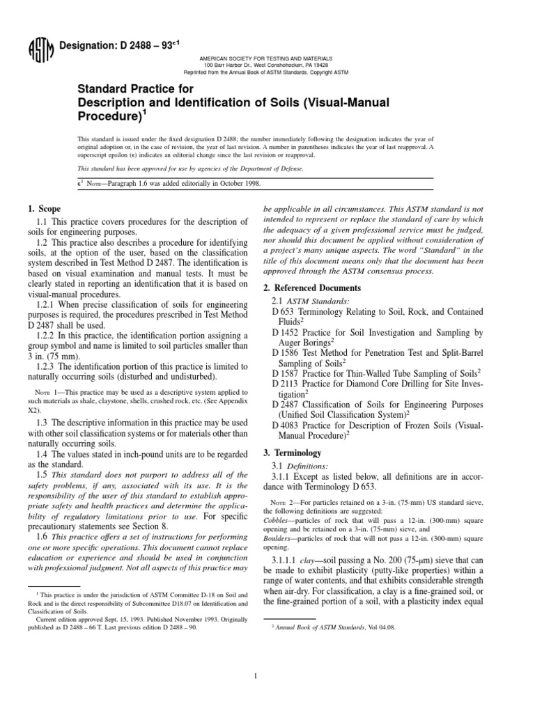 Description and Identification of Soils (Visual-Manual Procedure) | PDF ...