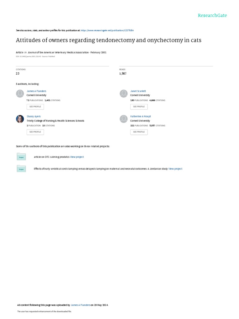 Attitudes of Owners Regarding Tendonectomy and Onychectomy in Cats ...