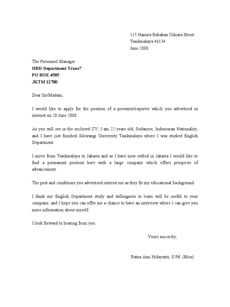 English Application Letter | PDF | Indonesia