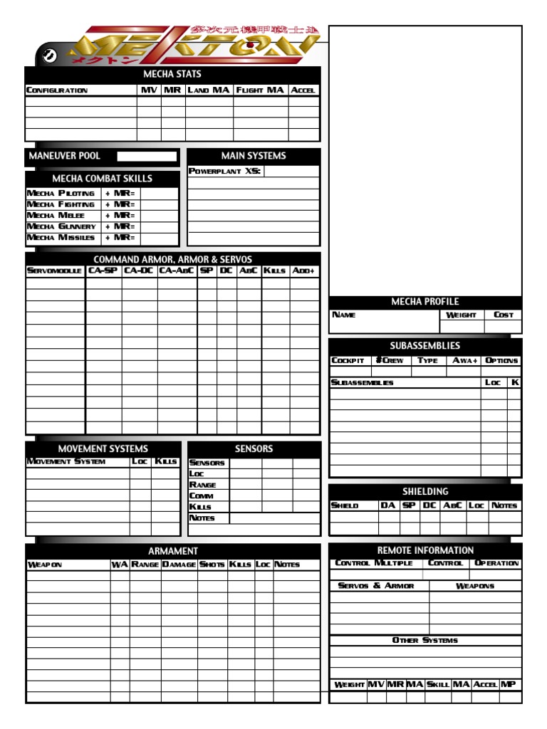 Mech Sheet