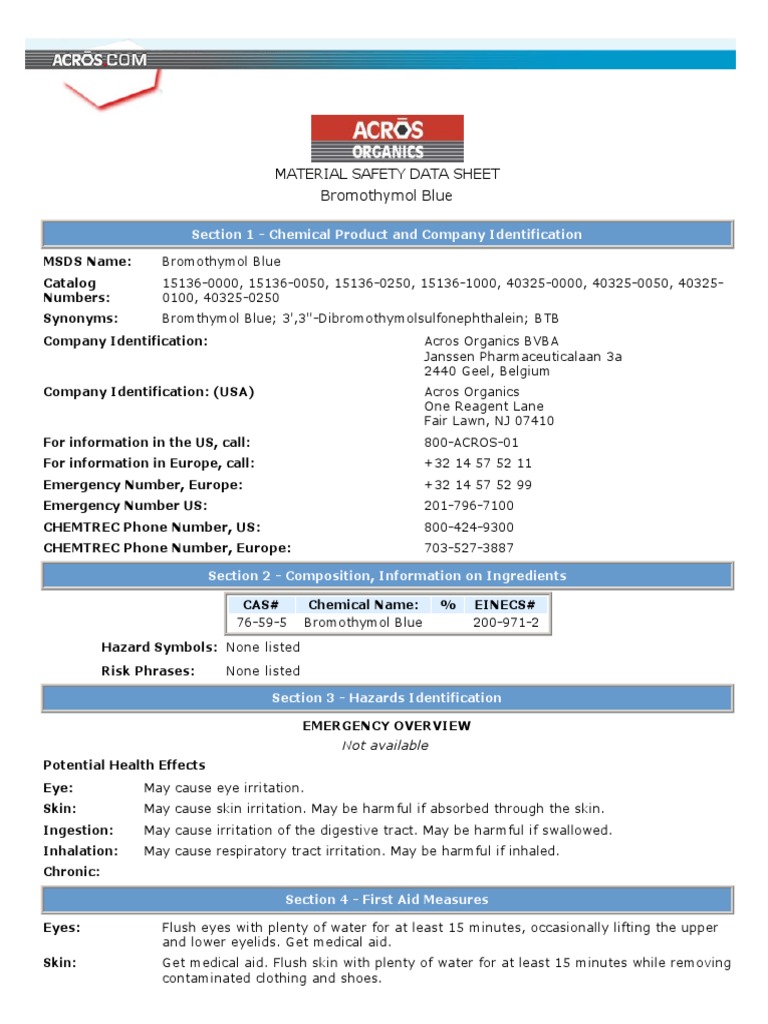 Bromtimol Biru | PDF | Personal Protective Equipment | Dangerous Goods