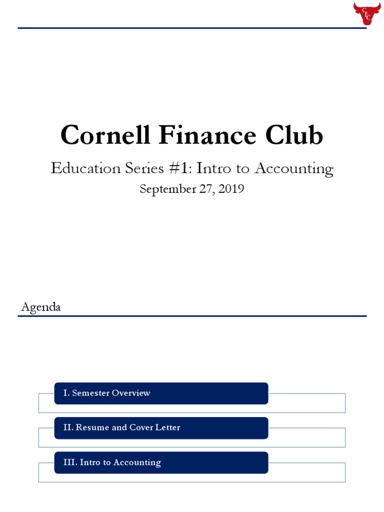 Cornell Finance Club: Education Series #1: Intro To Accounting | PDF ...