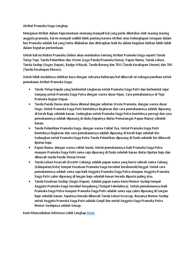 Atribut Pramuka Siaga Lengkap PDF | PDF