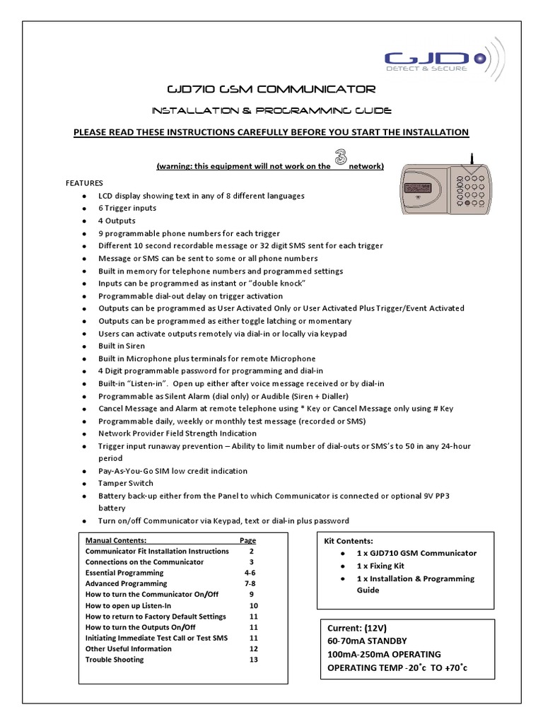 Gjd710 GSM Communicator: Please Read These Instructions Carefully ...