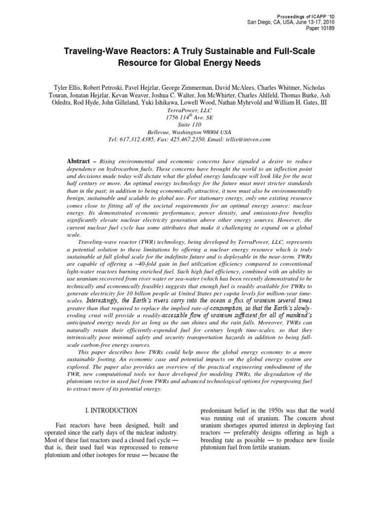 Traveling-Wave Reactors: A Truly Sustainable and Full-Scale Resource ...