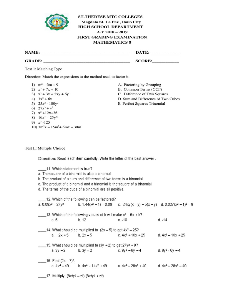 1 Qmath 8 | PDF | Factorization | Area
