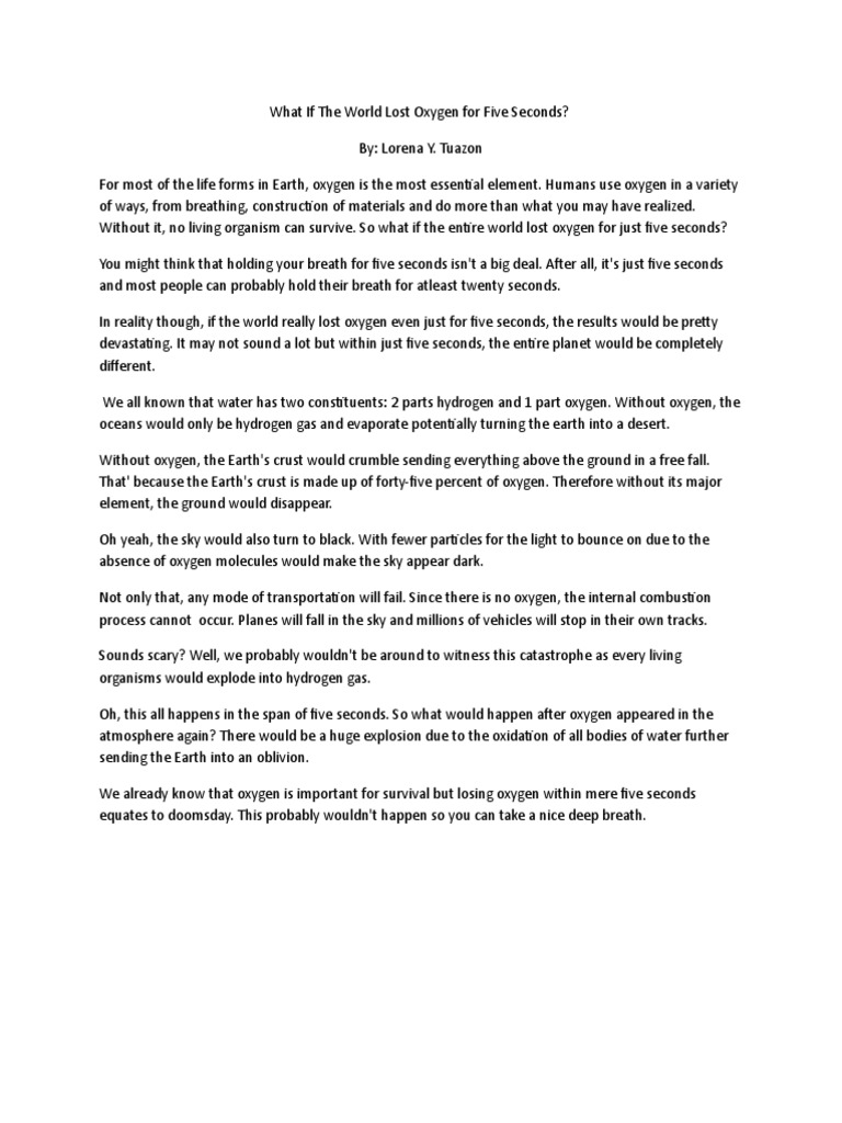 What If The World Lost Oxygen For Five Seconds | PDF