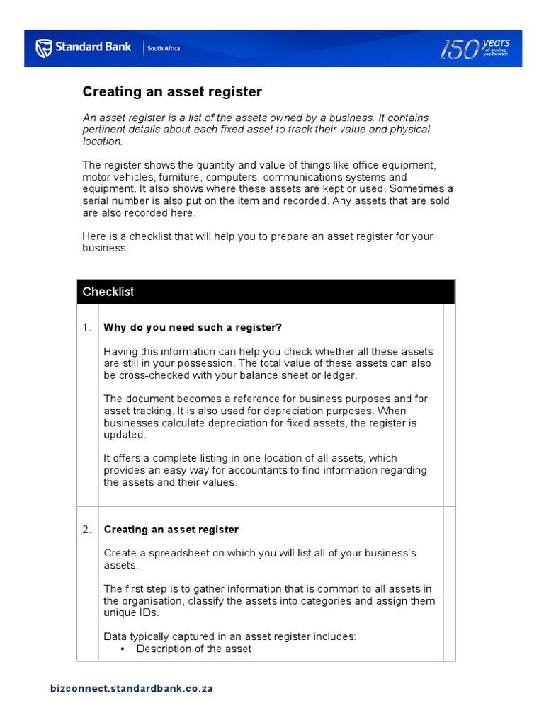 Creating An Asset Register PDF PDF | PDF | Depreciation | Book Value