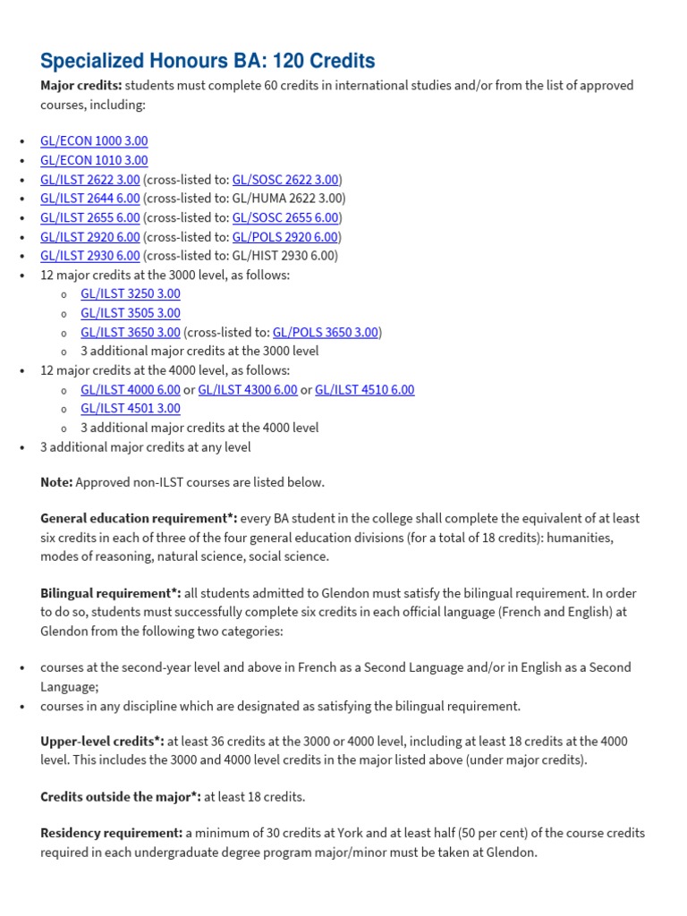 Specialized Honours Ba | PDF | Course Credit | Bachelor Of Arts