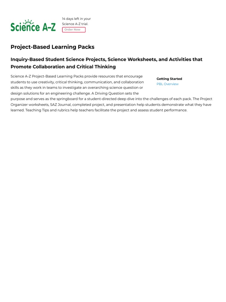 14 Days Left to Order Science A-Z PBL Packs | PDF | Project Based ...
