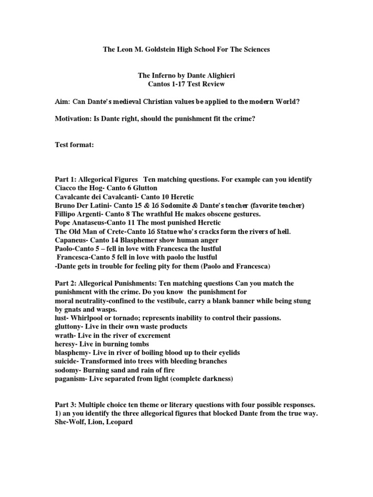 Dante - S Inferno Test One Review | PDF | Inferno (Dante) | Punishments