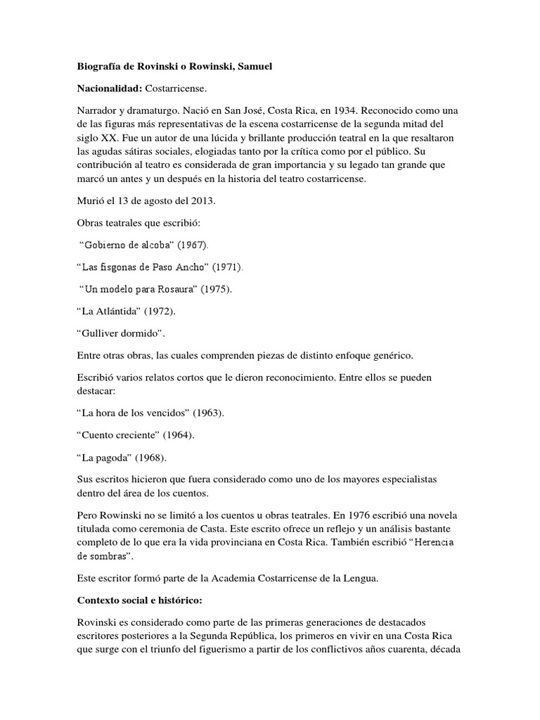 Biografía de Rovinski o Rowinski | PDF | Costa Rica | Realismo literario