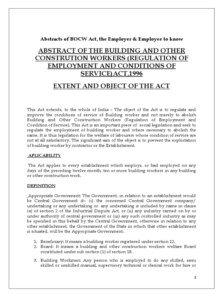 Abstracts of BOCW Act | PDF | Employment | Social Institutions