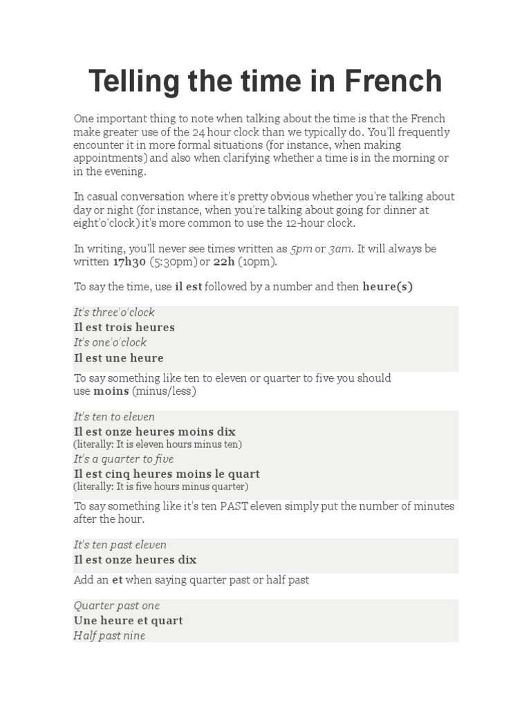 Telling The Time in French | PDF