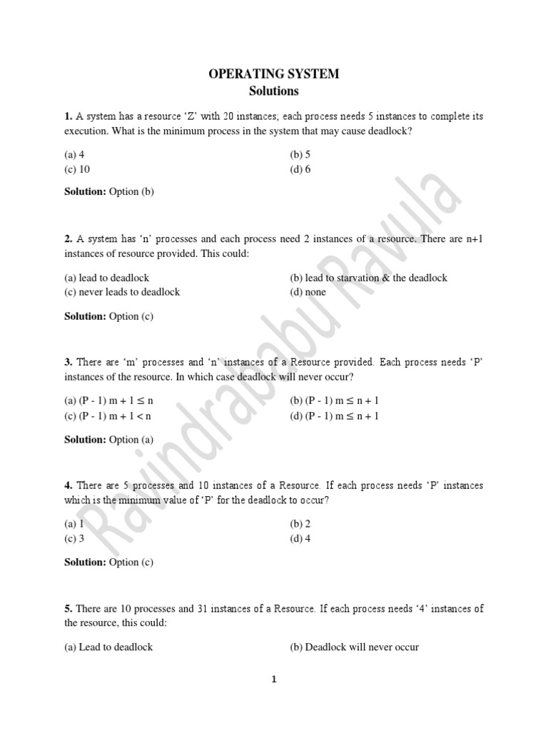 Operating System Deadlock Solutions | PDF | Theoretical Computer ...