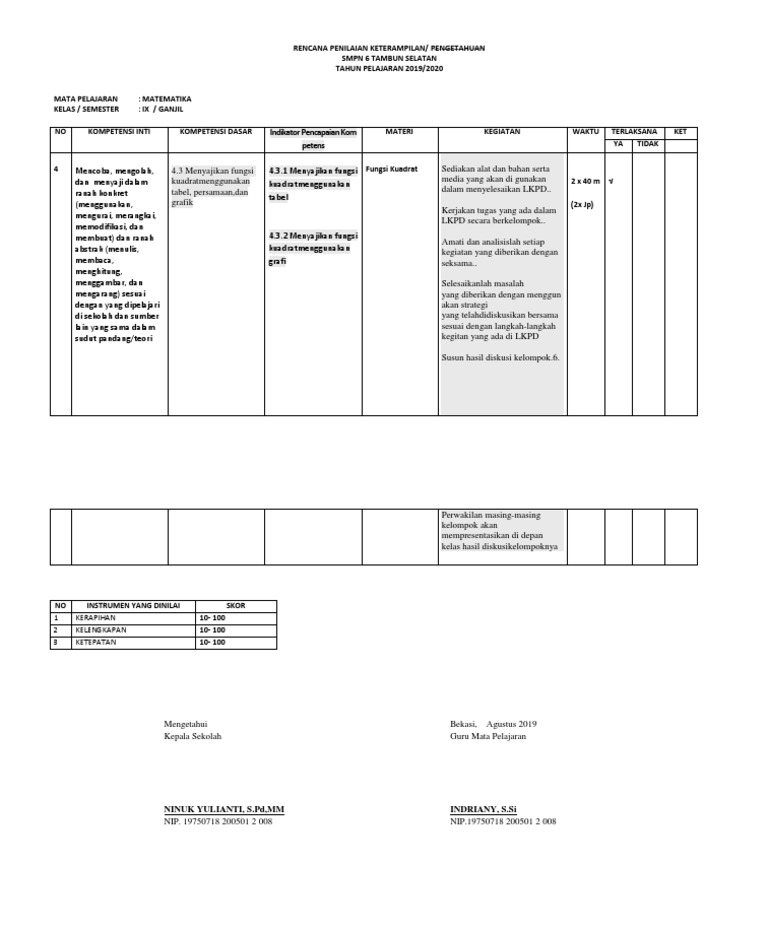 Form Penilaian Keterampilan MTK Statistik | PDF