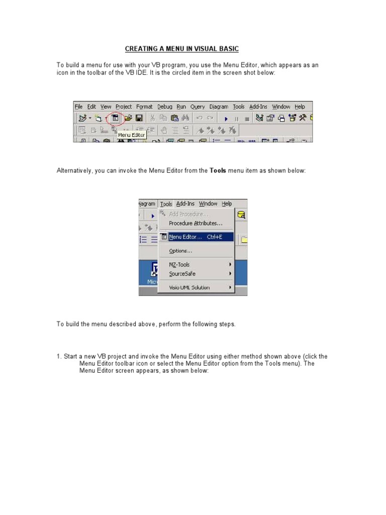 Creating A Menu in Visual Basic | PDF | Menu (Computing) | Human ...