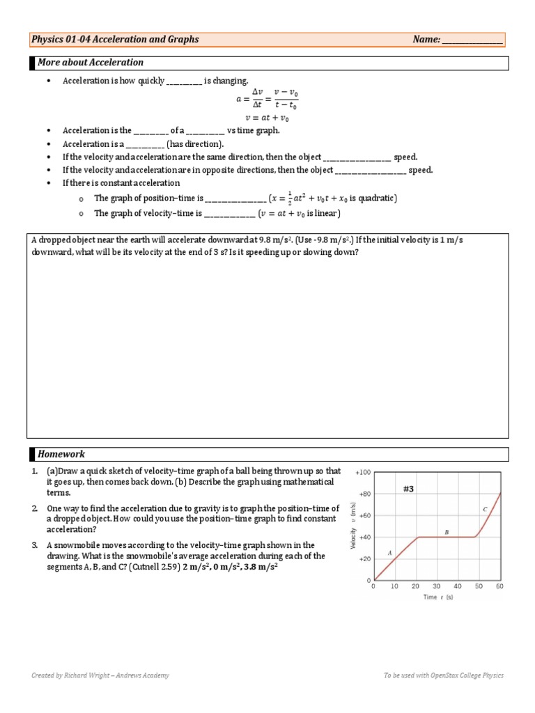 Physics 01-04 Acceleration and Graphs | PDF | Acceleration | Velocity