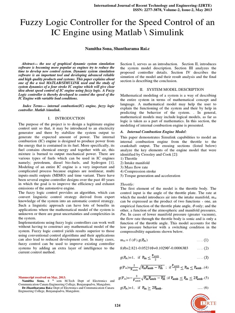 Fuzzy Logic Controller For The Speed Control of An IC Engine Using ...