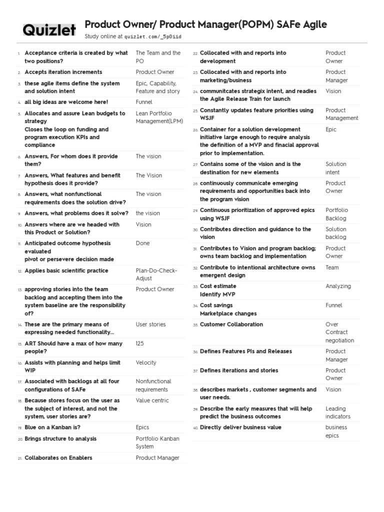 Quizlet POPM | PDF | Scrum (Software Development) | Agile Software Development