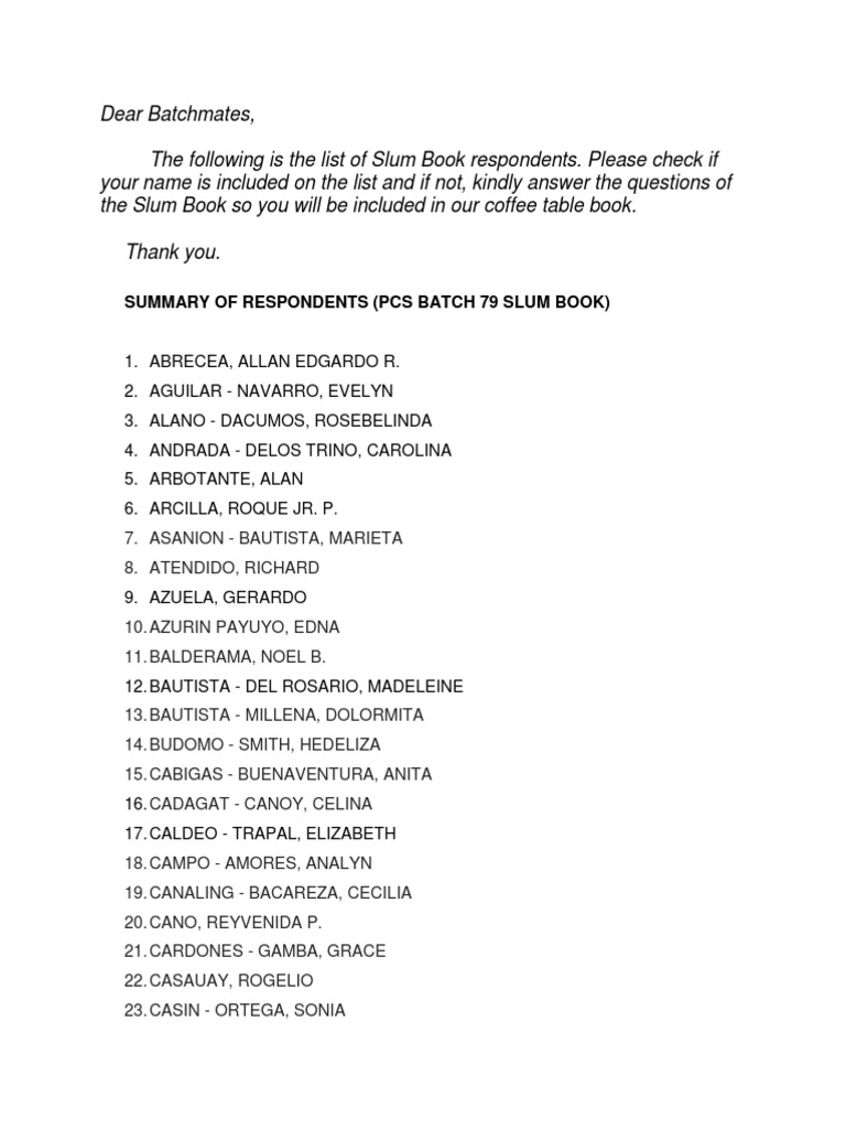 PCS Batch 79 Slum Book Notice | PDF | Home & Garden