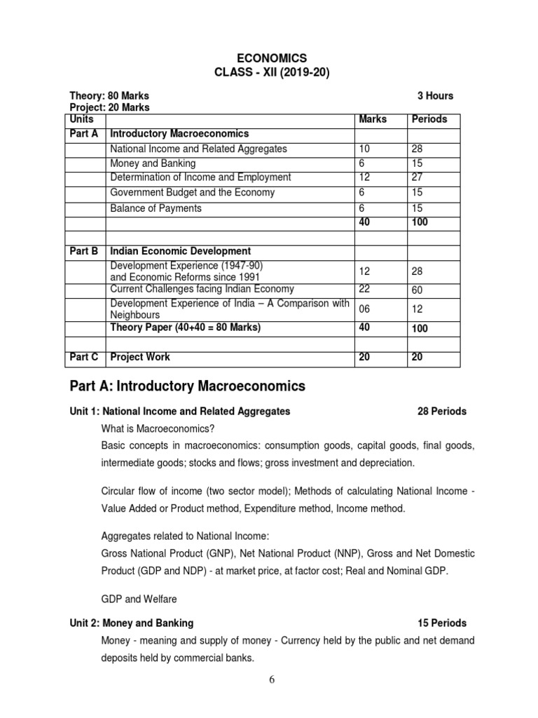 Cbse Class 12 Economics Syllabus 2019 20 | PDF | Measures Of National ...
