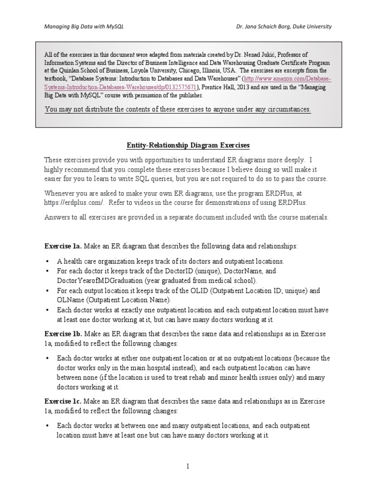 Entity Relationship Diagrams Exercises | PDF | Patient | Data