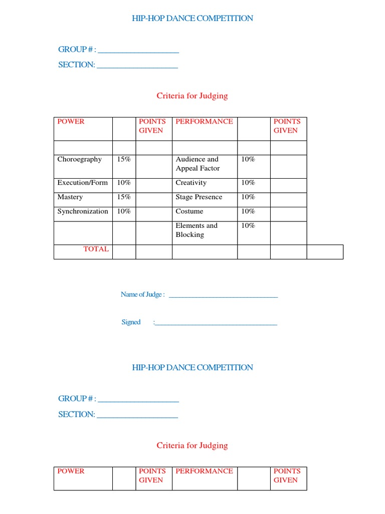 Hip-Hop Dance Competition: Criteria For Judging | PDF | Hip Hop | Urban ...