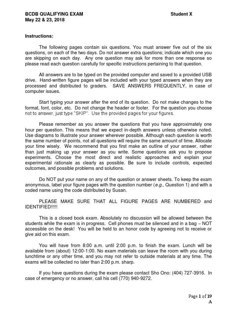 BCDB Qualifying Exam Student X May 22 & 23, 2018 | PDF | In Vitro ...