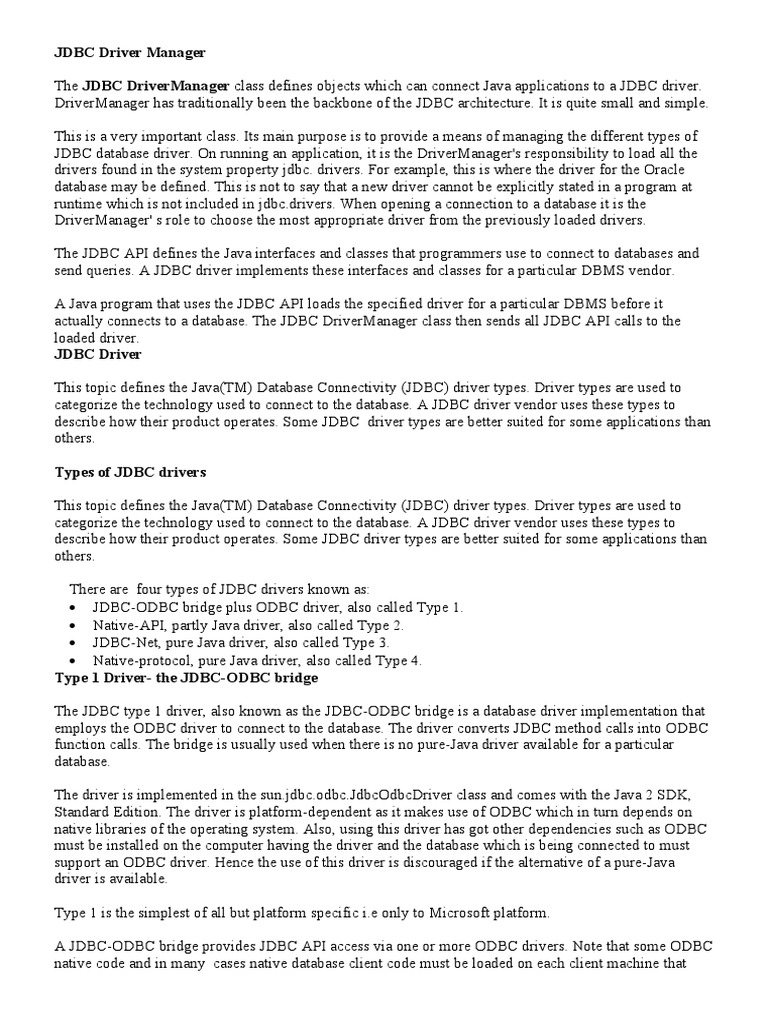 JDBC Driver Manager | Download Free PDF | Java (Programming Language) | Databases