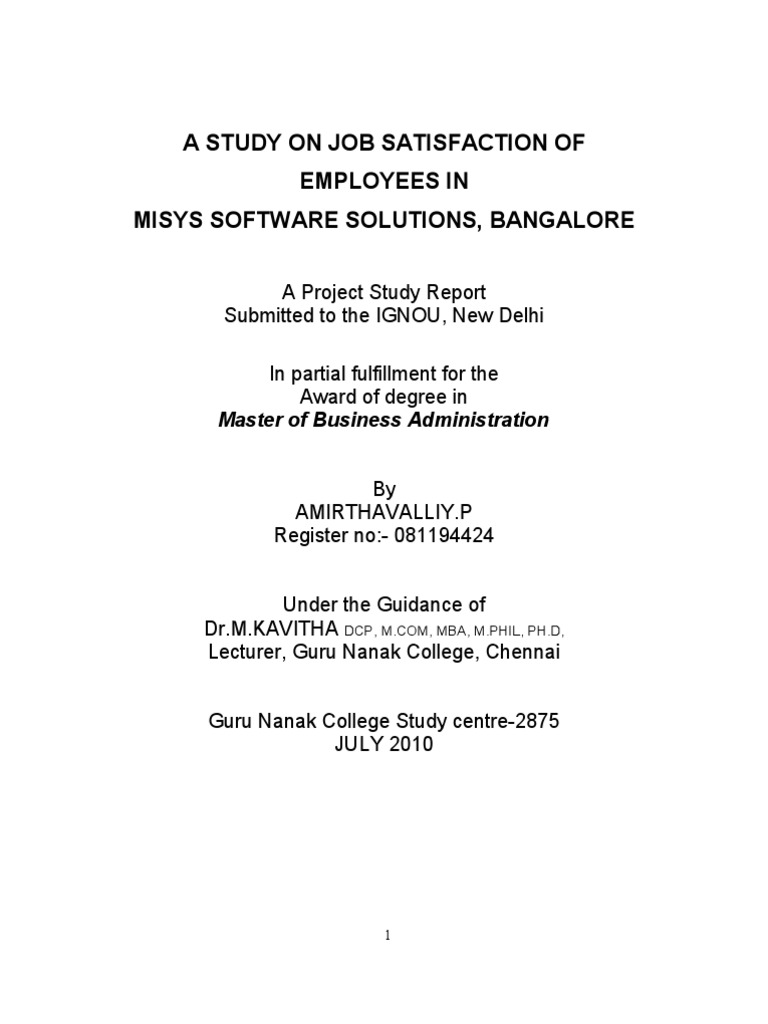 A Study On Job Satisfaction of Employees in Misys Software Solutions, Bangalore | PDF | Job ...