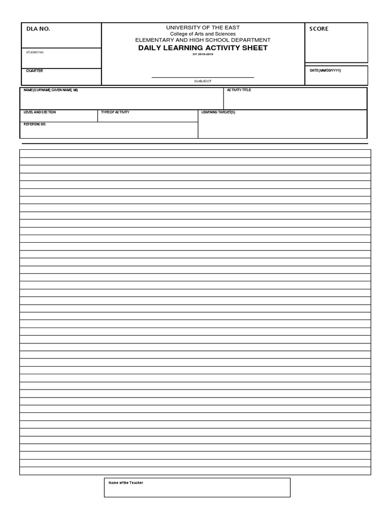 Daily Learning Activity Sheet: Dla No. Score | PDF